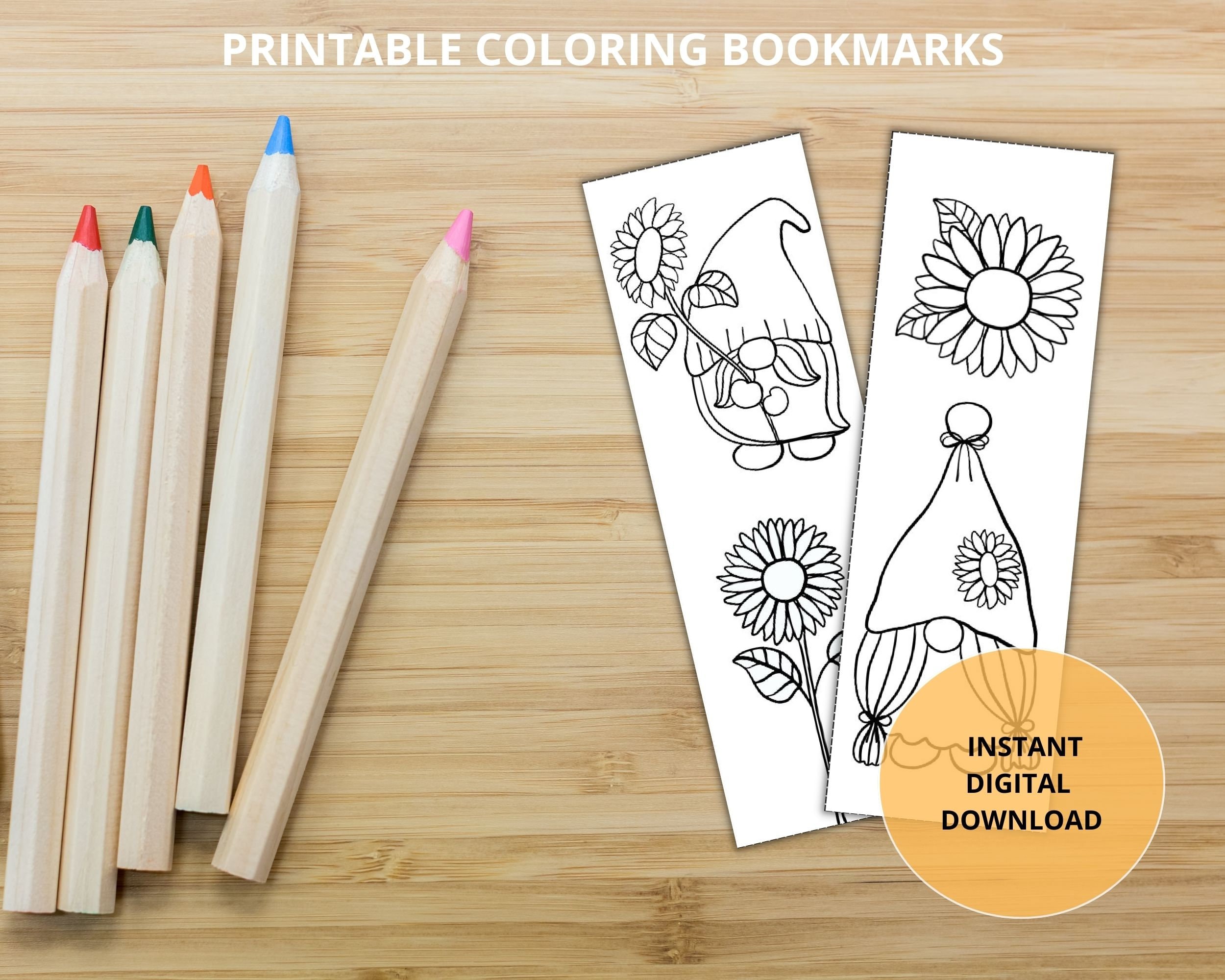 Printable Sunflower Gnome Coloring Bookmarks, Spring Gnome Coloring ...