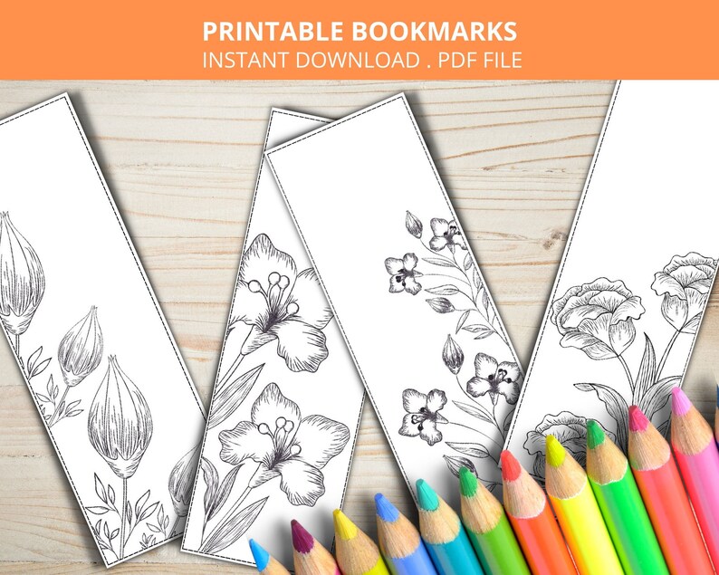 Flower Printable Coloring Bookmarks Spring Summer Bookmarks - Etsy