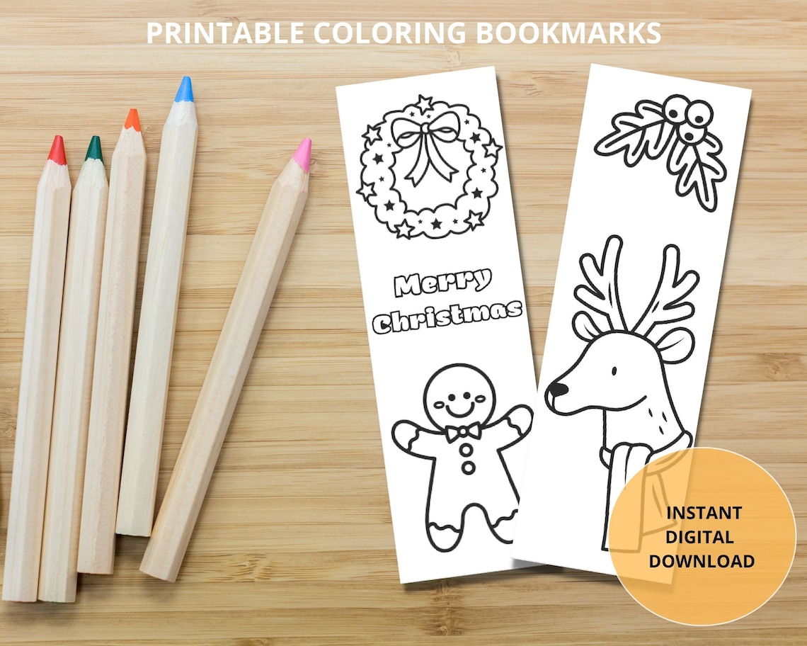 Printable Christmas Coloring Bookmarks, Xmas Party Activity, Color Your ...