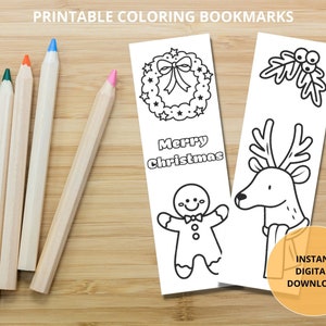 Printable Christmas Coloring Bookmarks, Xmas Party Activity, Color Your ...