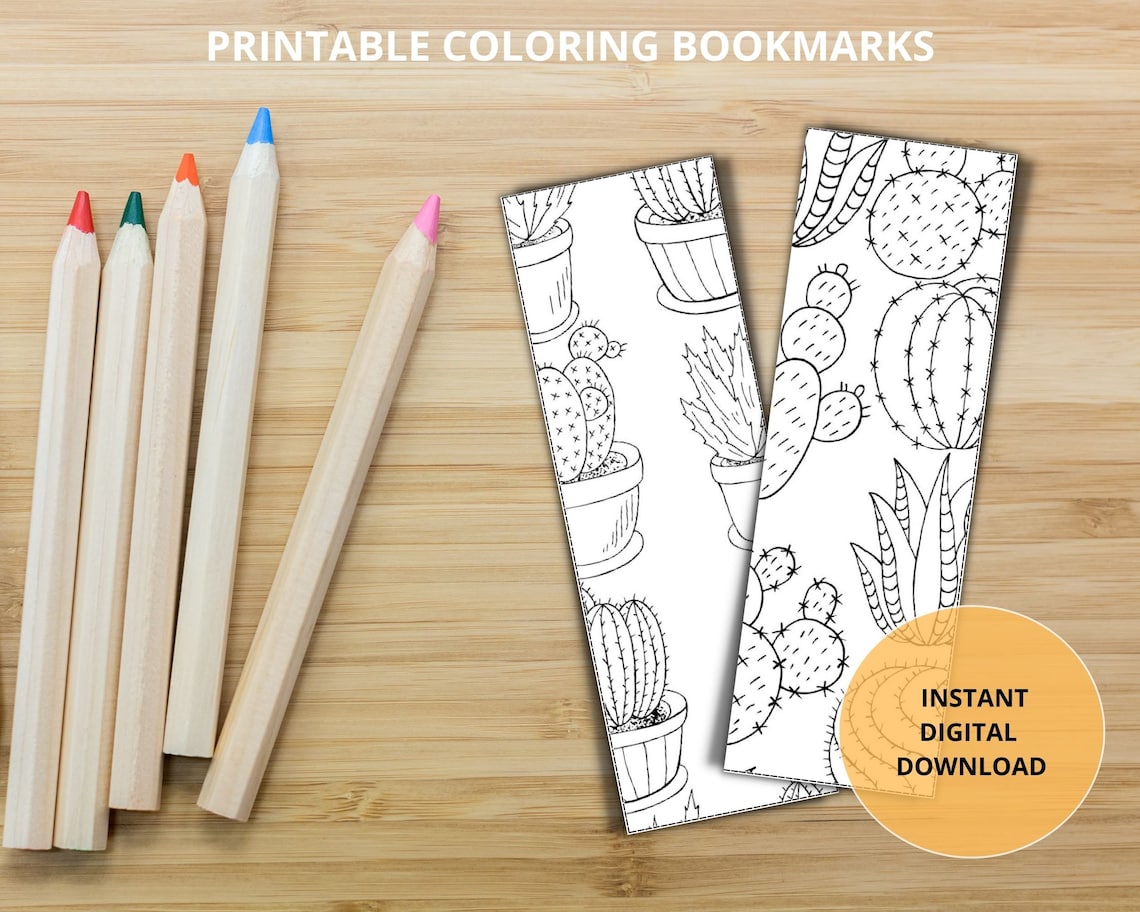 Cactus Coloring Bookmarks, Cactus Colouring Page, Printable Bookmarks ...