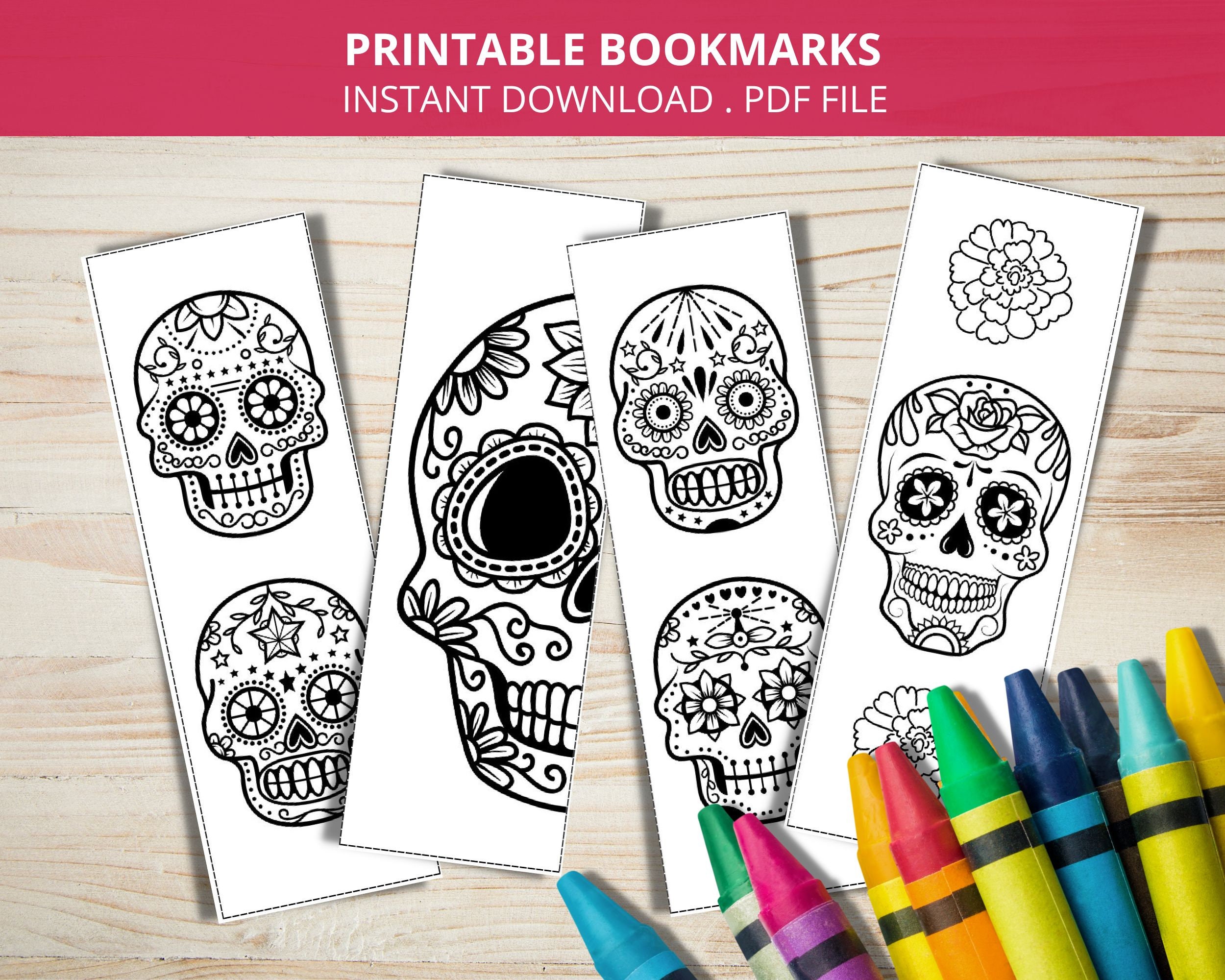Sugar Skulls Printable Bookmarks to Color, Day of the Dead Colouring ...