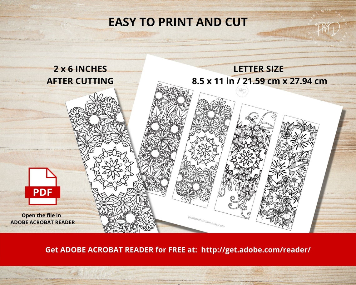 Flower Coloring Bookmarks, Printable Floral Mandala Colouring Page, Set ...