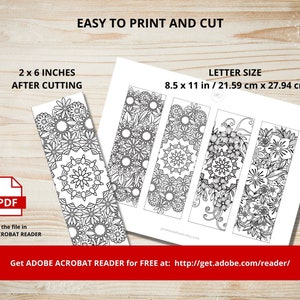 Flower Coloring Bookmarks, Printable Floral Mandala Colouring Page, Set ...
