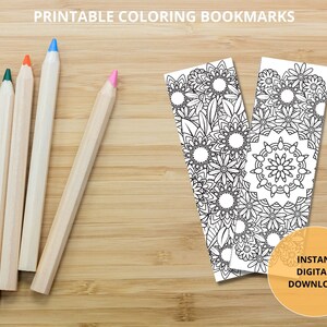 Flower Coloring Bookmarks, Printable Floral Mandala Colouring Page, Set ...