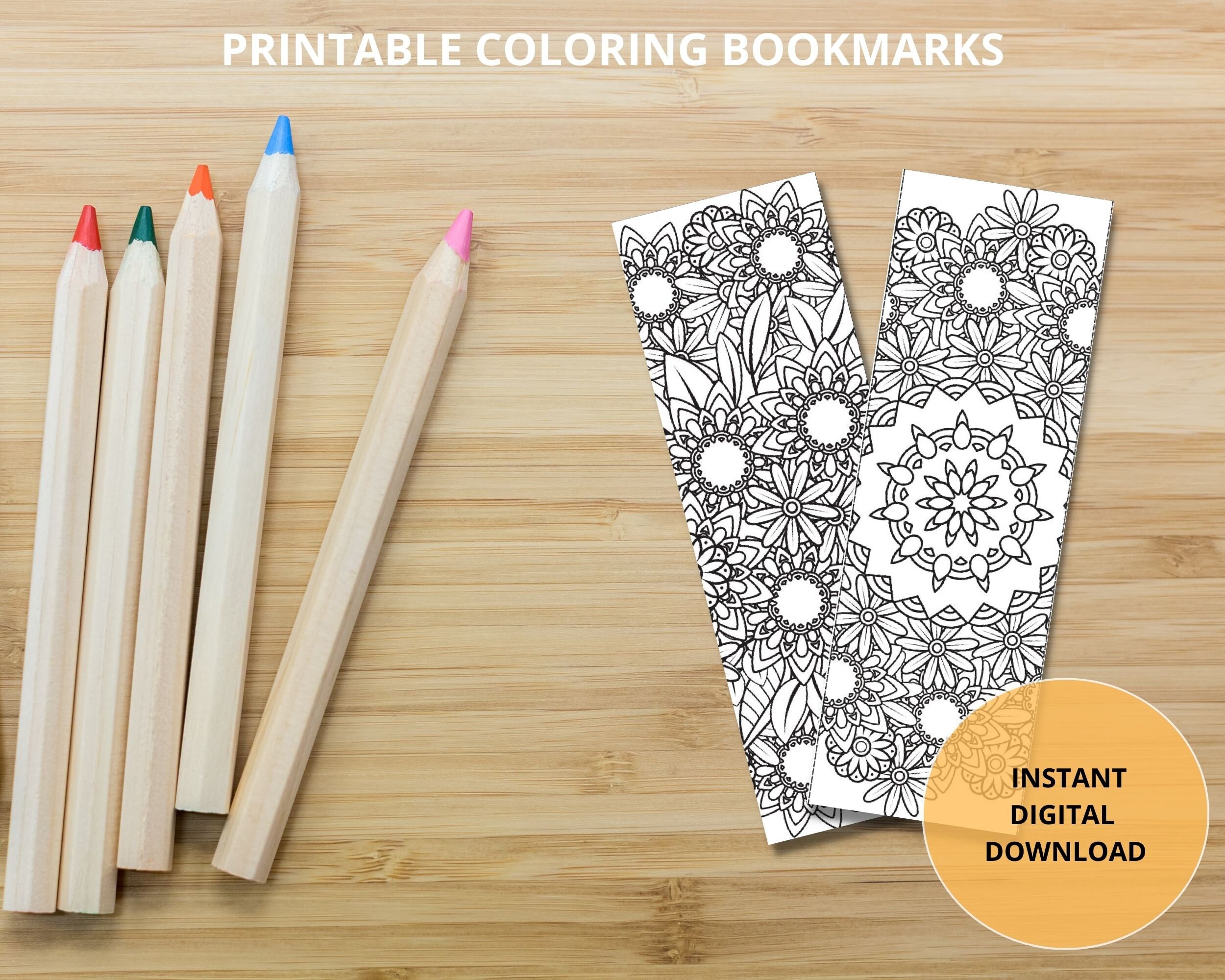 Flower Coloring Bookmarks, Printable Floral Mandala Colouring Page, Set ...