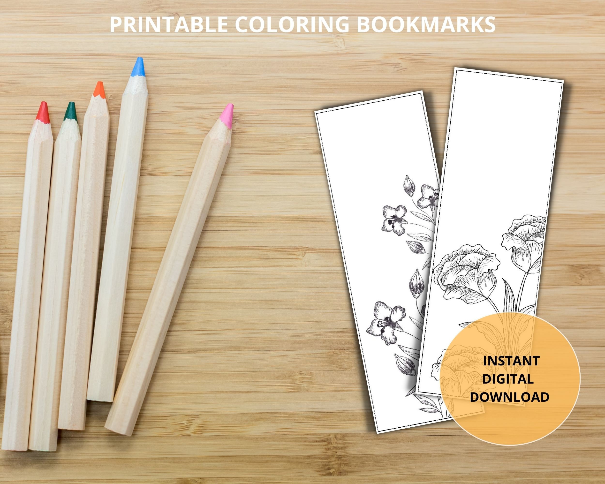 Flower Printable Coloring Bookmarks, Spring Summer Bookmarks, Floral ...