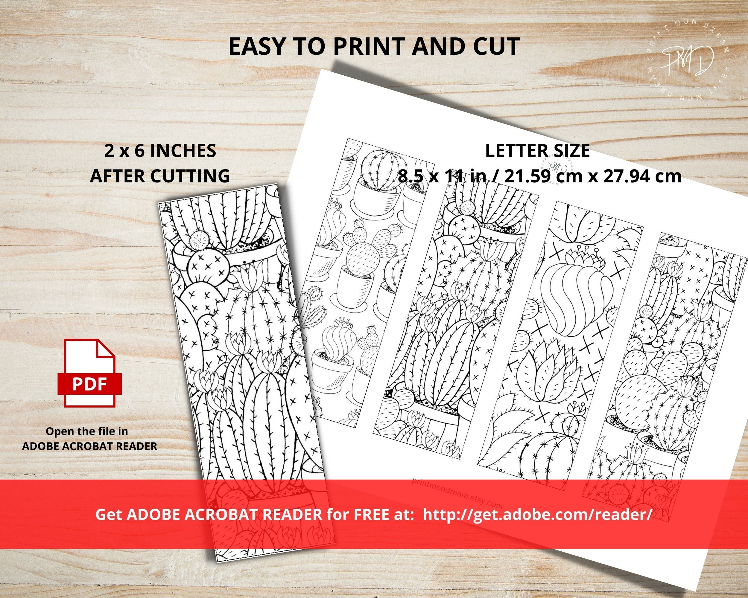 Cactus Coloring Bookmarks, Cactus Colouring Page, Printable Bookmarks ...