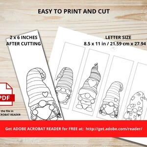 Valentine's Day Coloring Bookmarks, Printable Valentine Gnomes Coloring ...