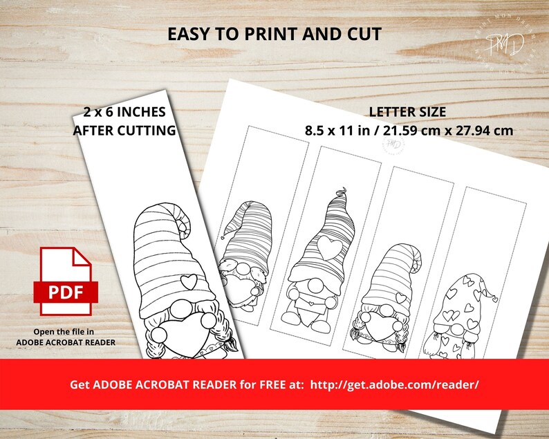 Valentine's Day Coloring Bookmarks, Printable Valentine Gnomes Coloring ...