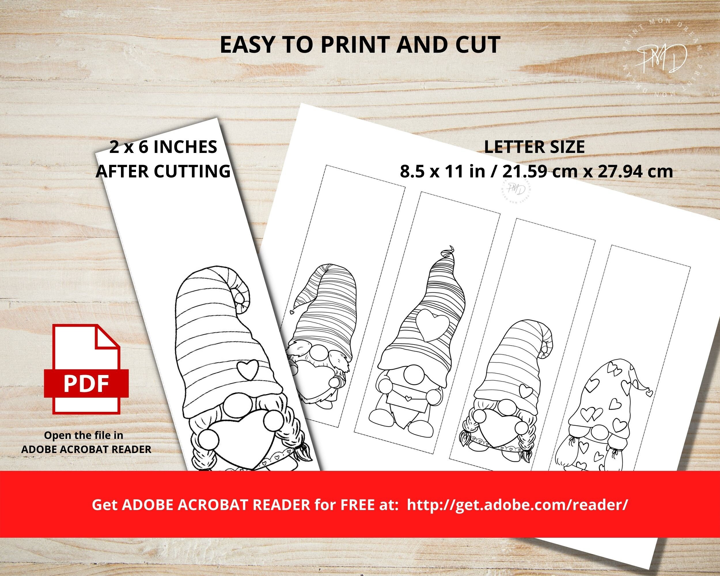 Valentine's Day Coloring Bookmarks, Printable Valentine Gnomes Coloring ...
