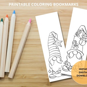 Printable Christmas Gnome Coloring Bookmarks, Color Your Own Bookmarks ...