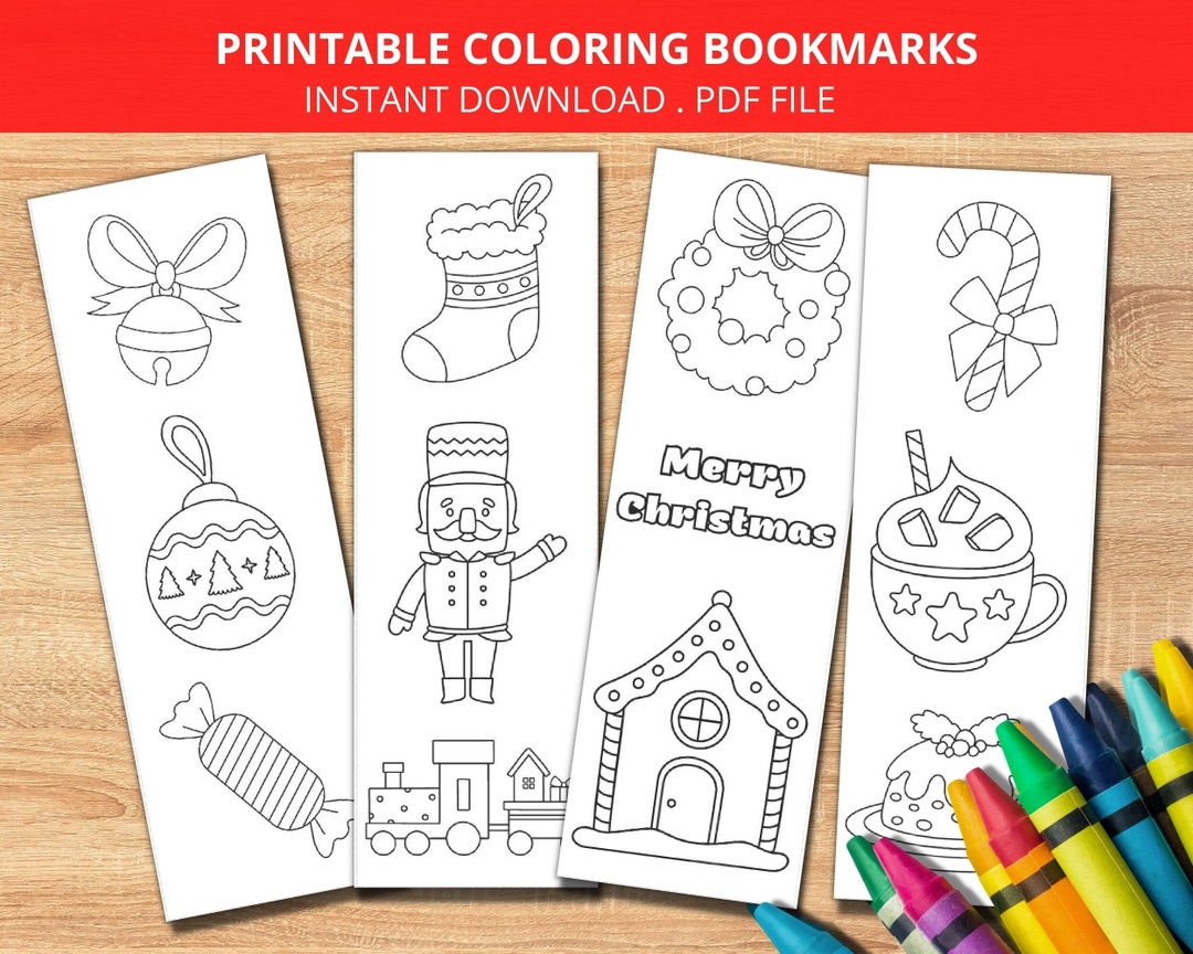 Printable Christmas Coloring Bookmarks, Color Your Own Bookmarks, Xmas ...
