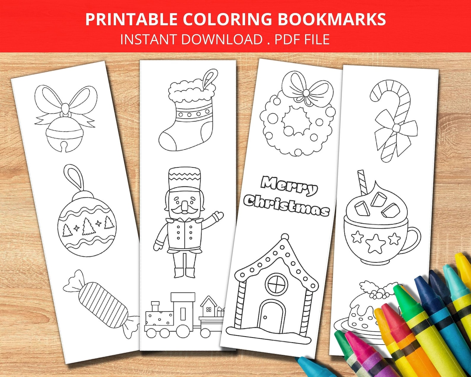 Printable Christmas Coloring Bookmarks, Color Your Own Bookmarks, Xmas ...