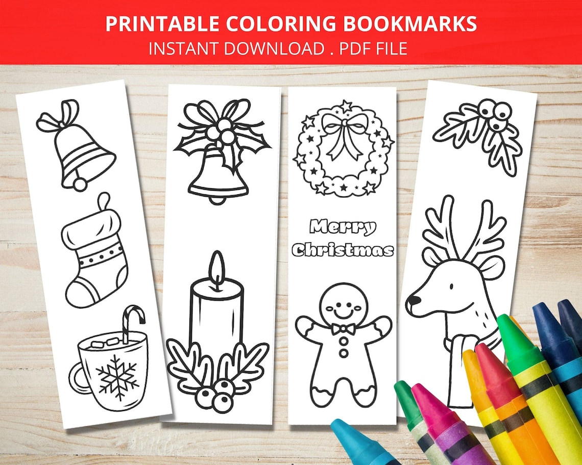 Printable Christmas Coloring Bookmarks Xmas Party Activity - Etsy