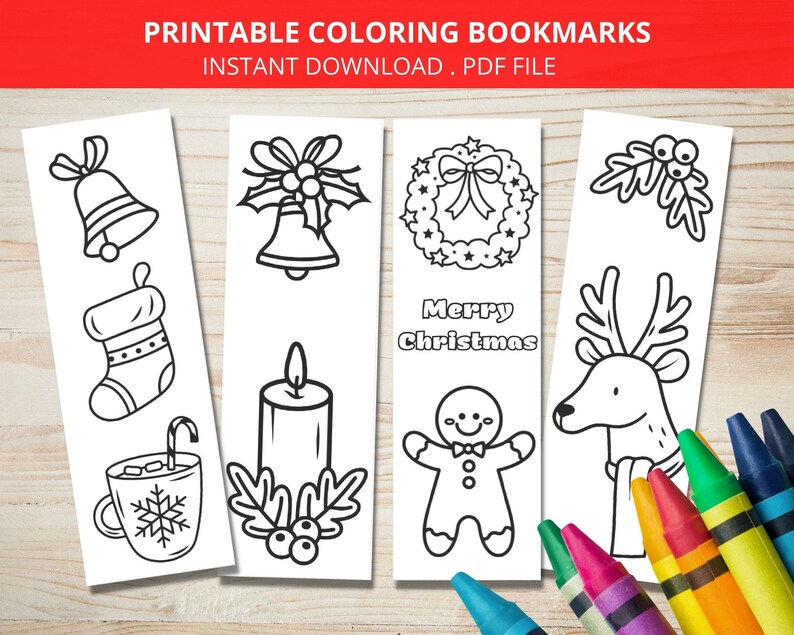 Printable Christmas Coloring Bookmarks, Xmas Party Activity, Color Your ...