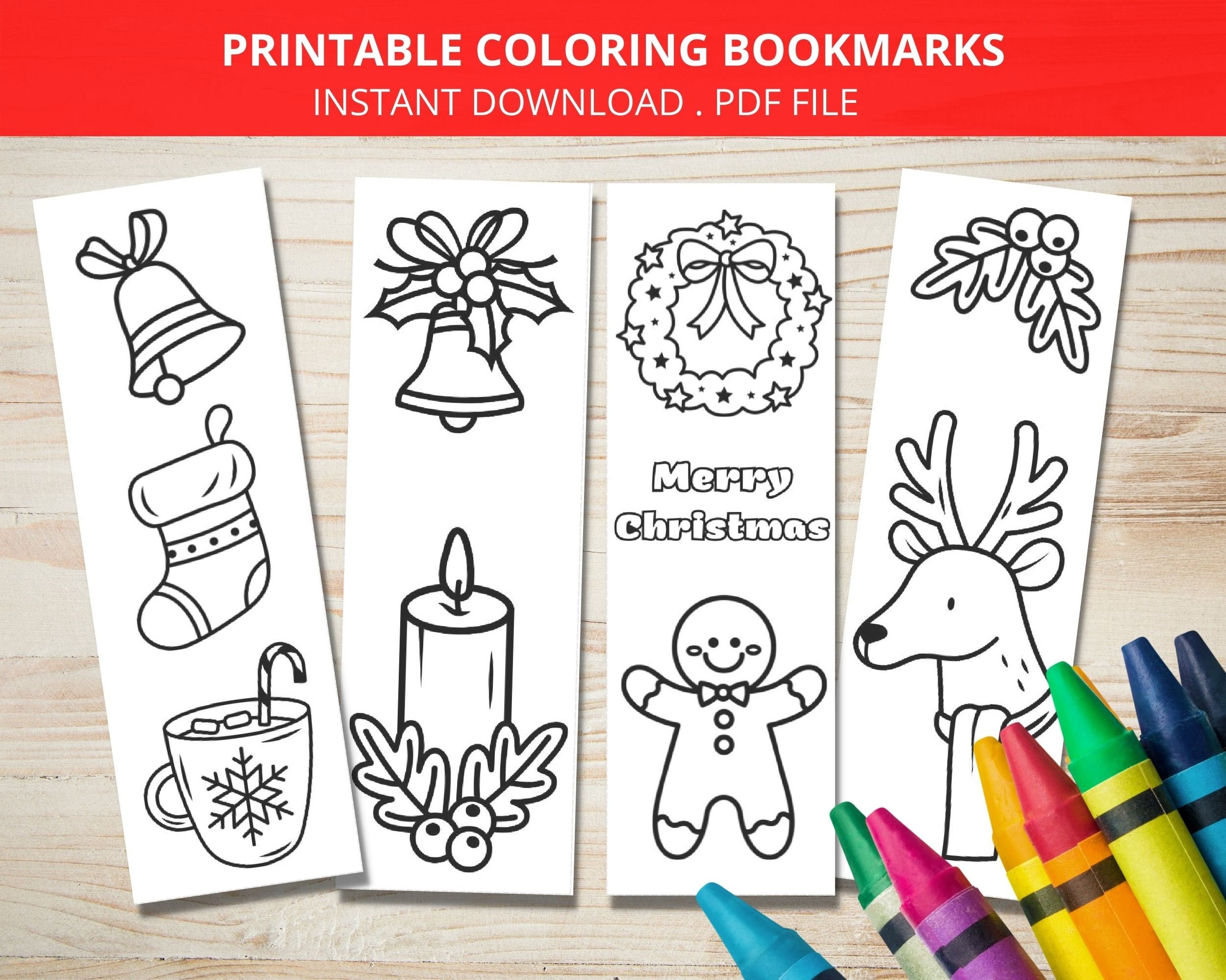 Printable Christmas Coloring Bookmarks, Xmas Party Activity, Color Your ...
