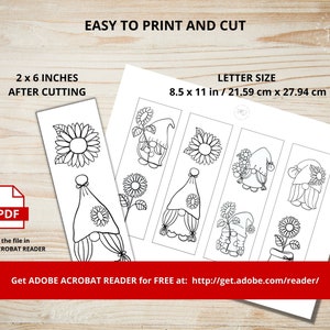 Printable Sunflower Gnome Coloring Bookmarks, Spring Gnome Coloring ...