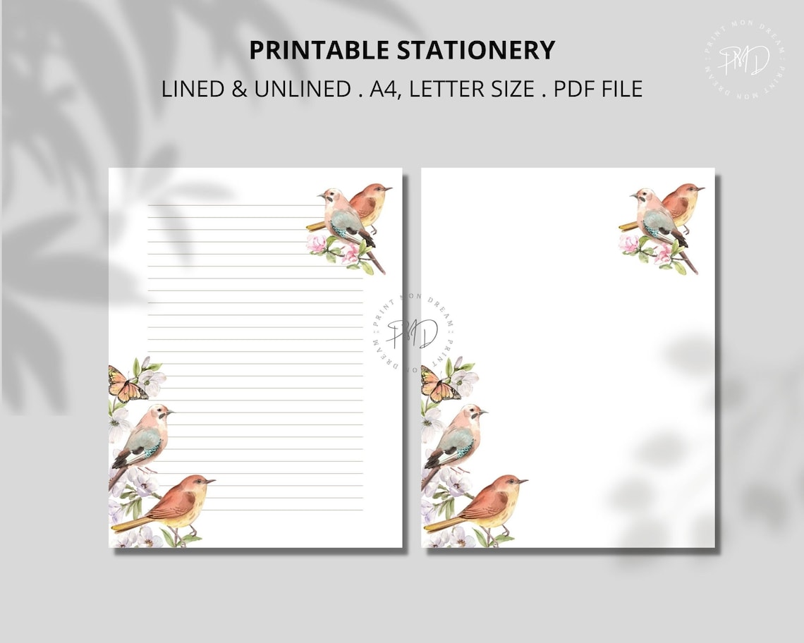 Birds Printable Stationery Spring Watercolor Digital Paper - Etsy