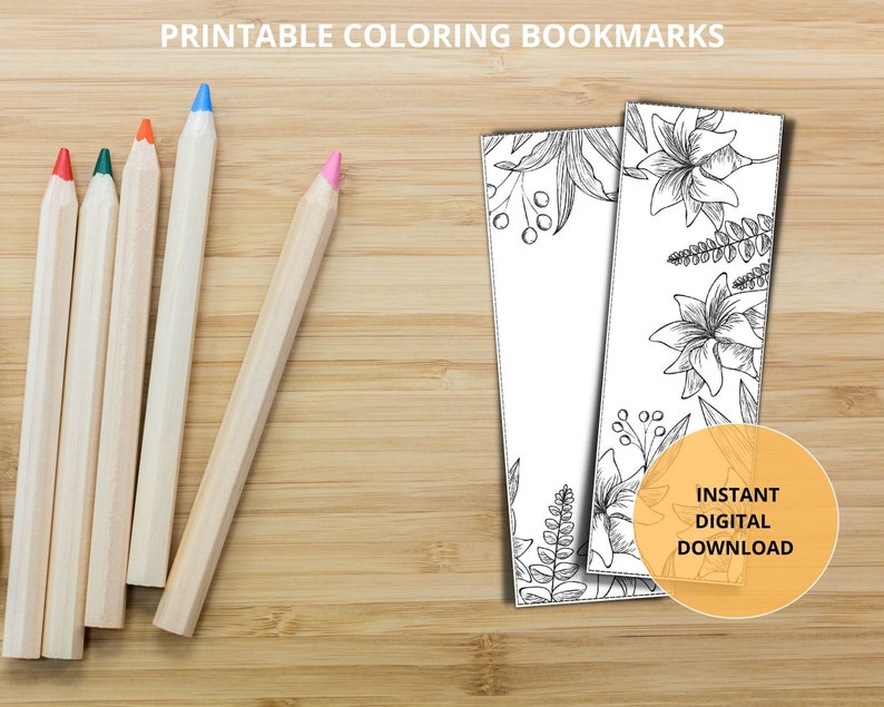 Floral Printable Coloring Bookmarks Spring Summer Bookmarks - Etsy