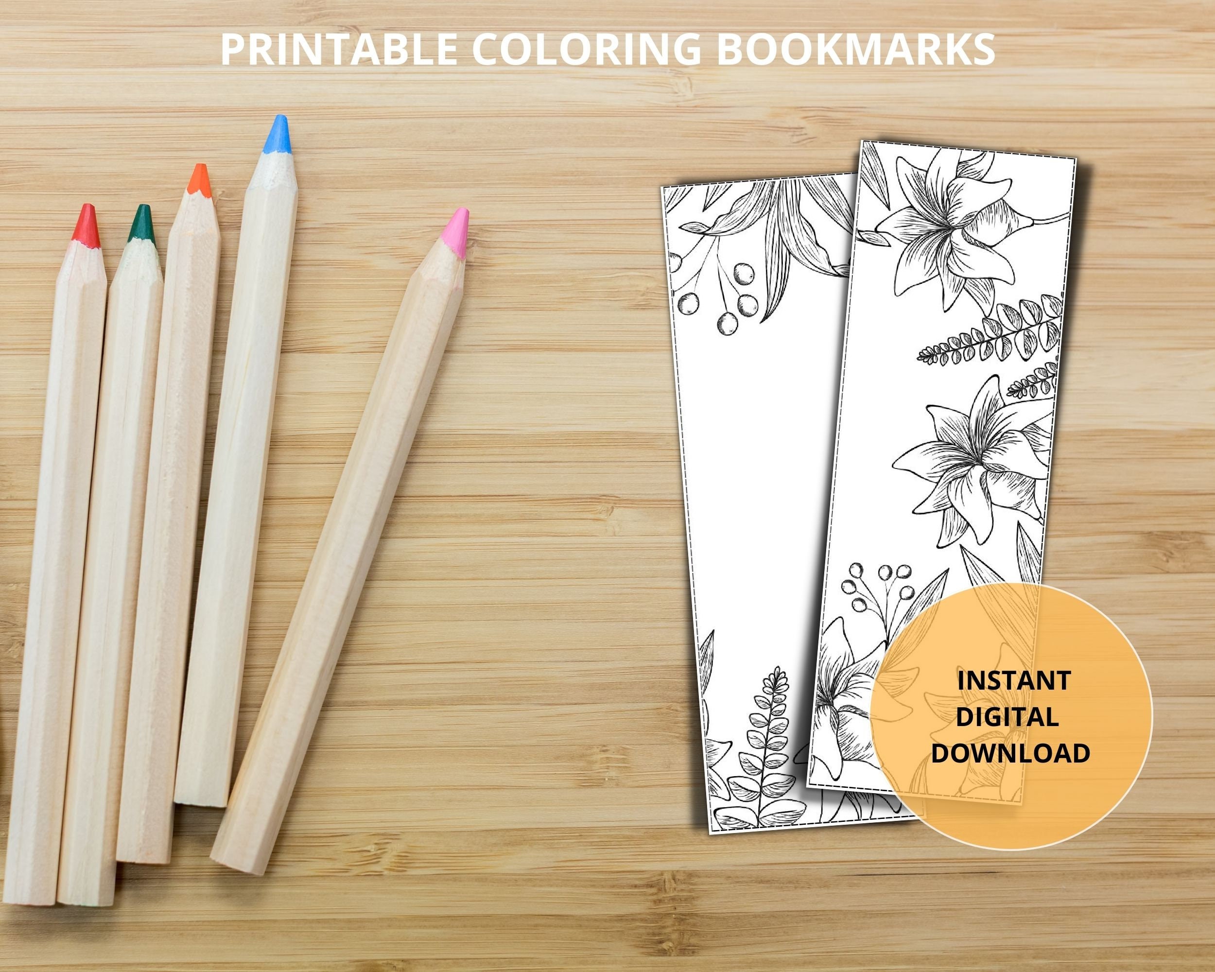 Floral Printable Coloring Bookmarks, Spring Summer Bookmarks, Kids and ...