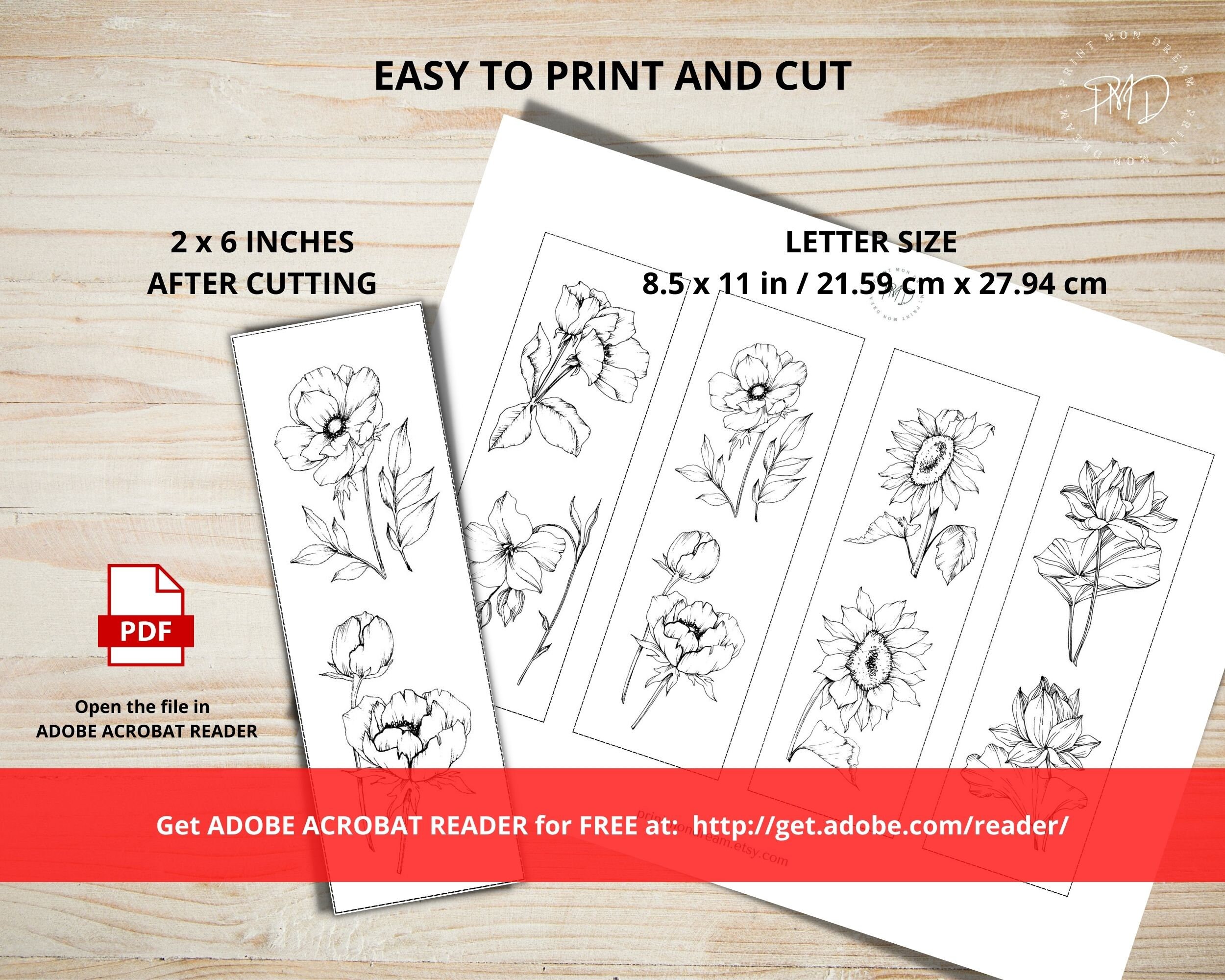 Floral Printable Bookmarks, Flowers to Color, Printable Colouring Page ...