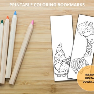 Printable Gnome Coloring Bookmarks, Gnomies to Color, Hearts, Love ...