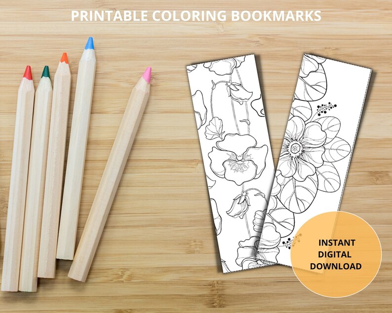 Printable Floral Bookmark Set, Flower Coloring Bookmarks, Spring ...