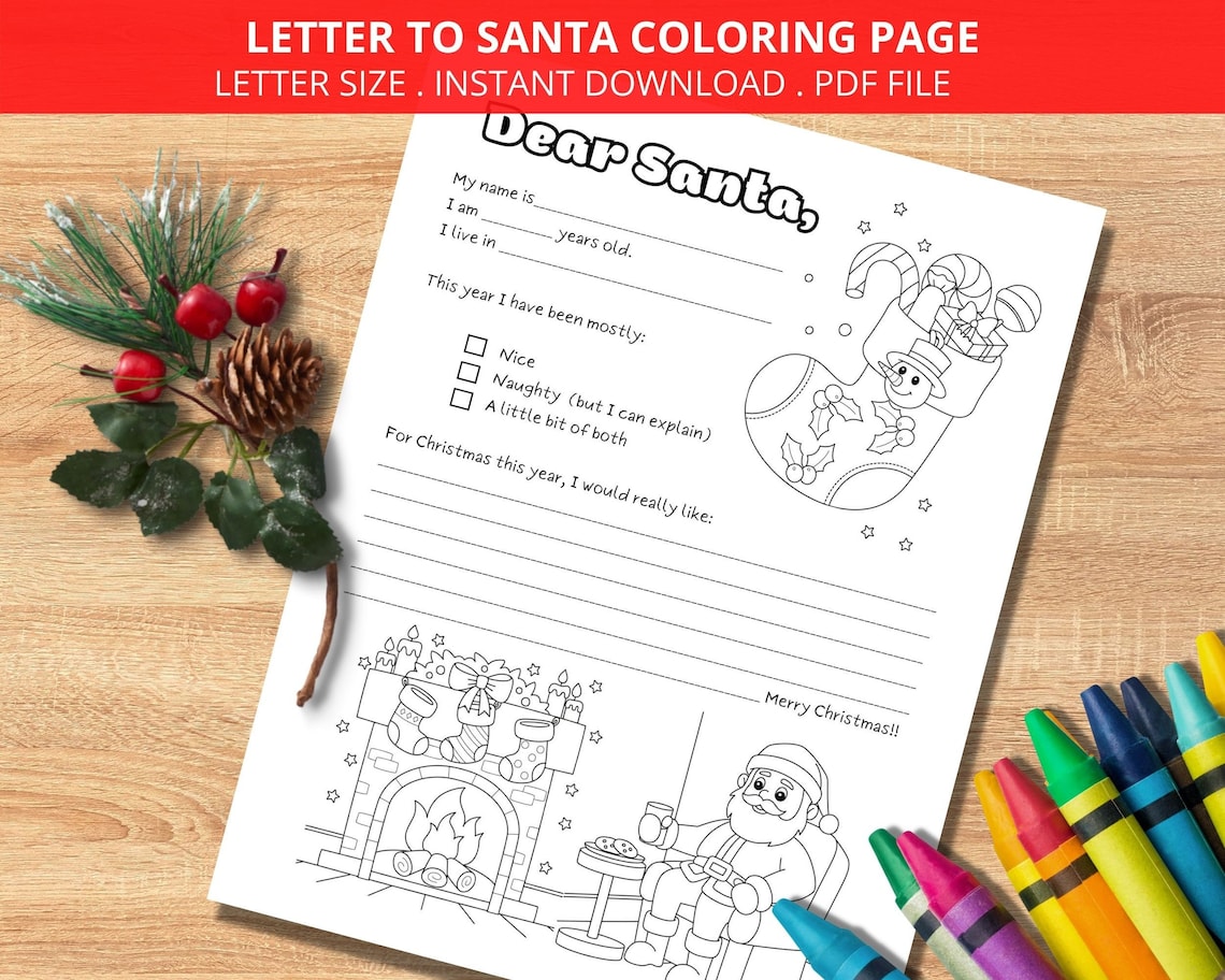 Printable Letter to Santa Coloring Page Christmas Wish List - Etsy
