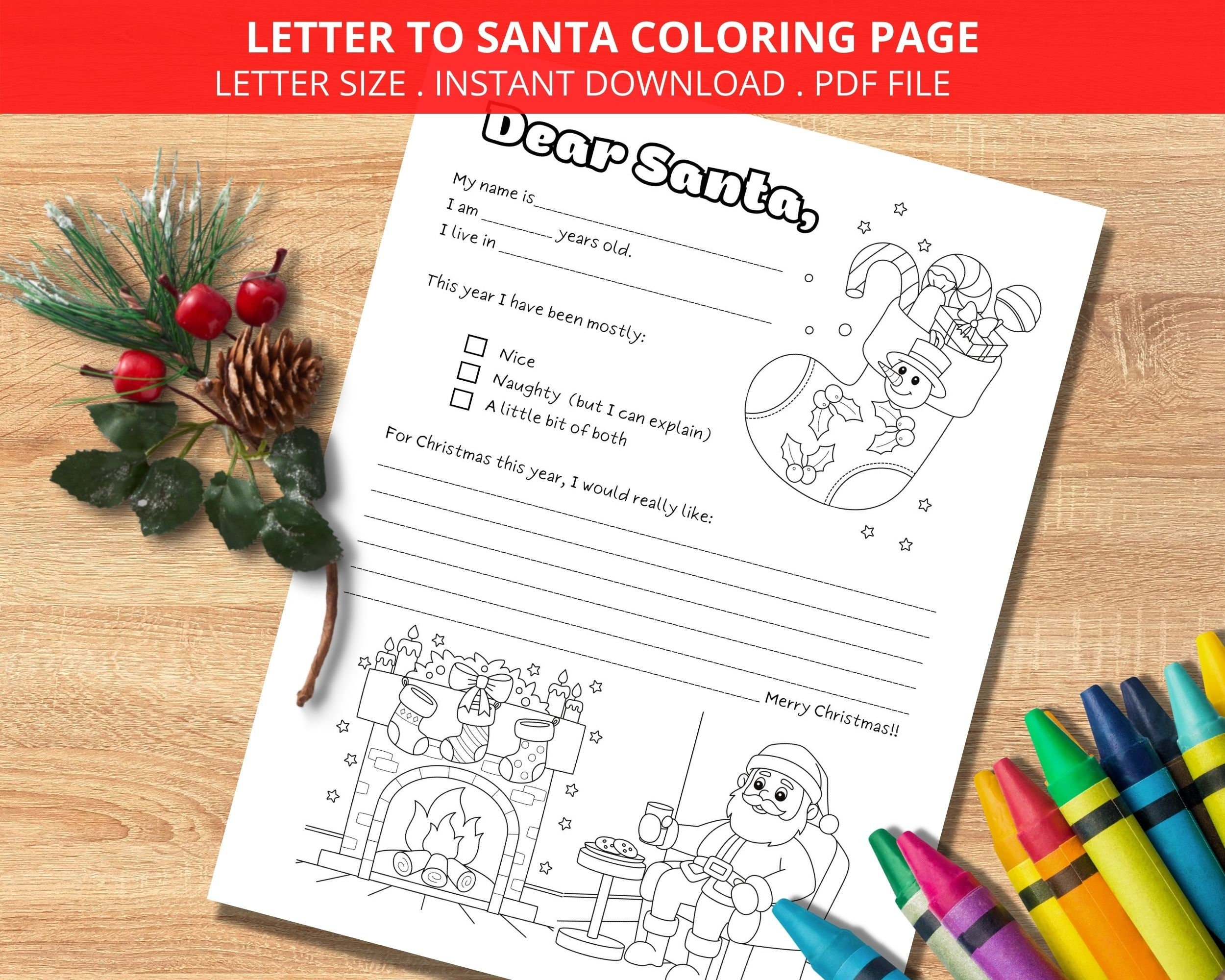 Printable Letter to Santa Coloring Page Christmas Wish List - Etsy