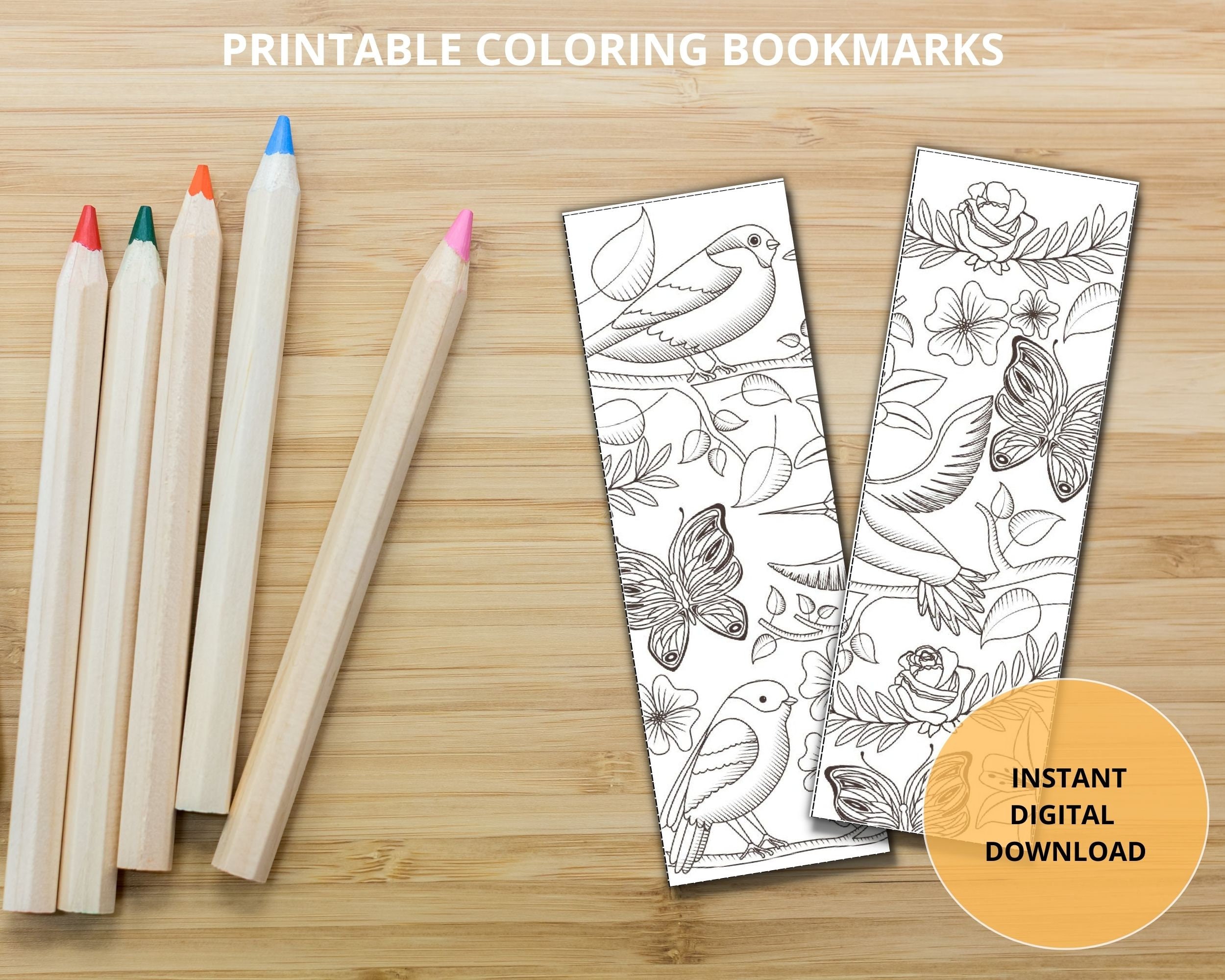 Printable Spring Bookmarks, Birds, Flowers and Butterflies Coloring ...