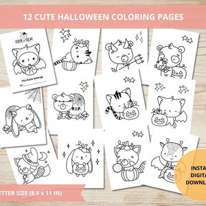 Cute Halloween Coloring Pages, Printable Cute Animals Coloring Book for ...