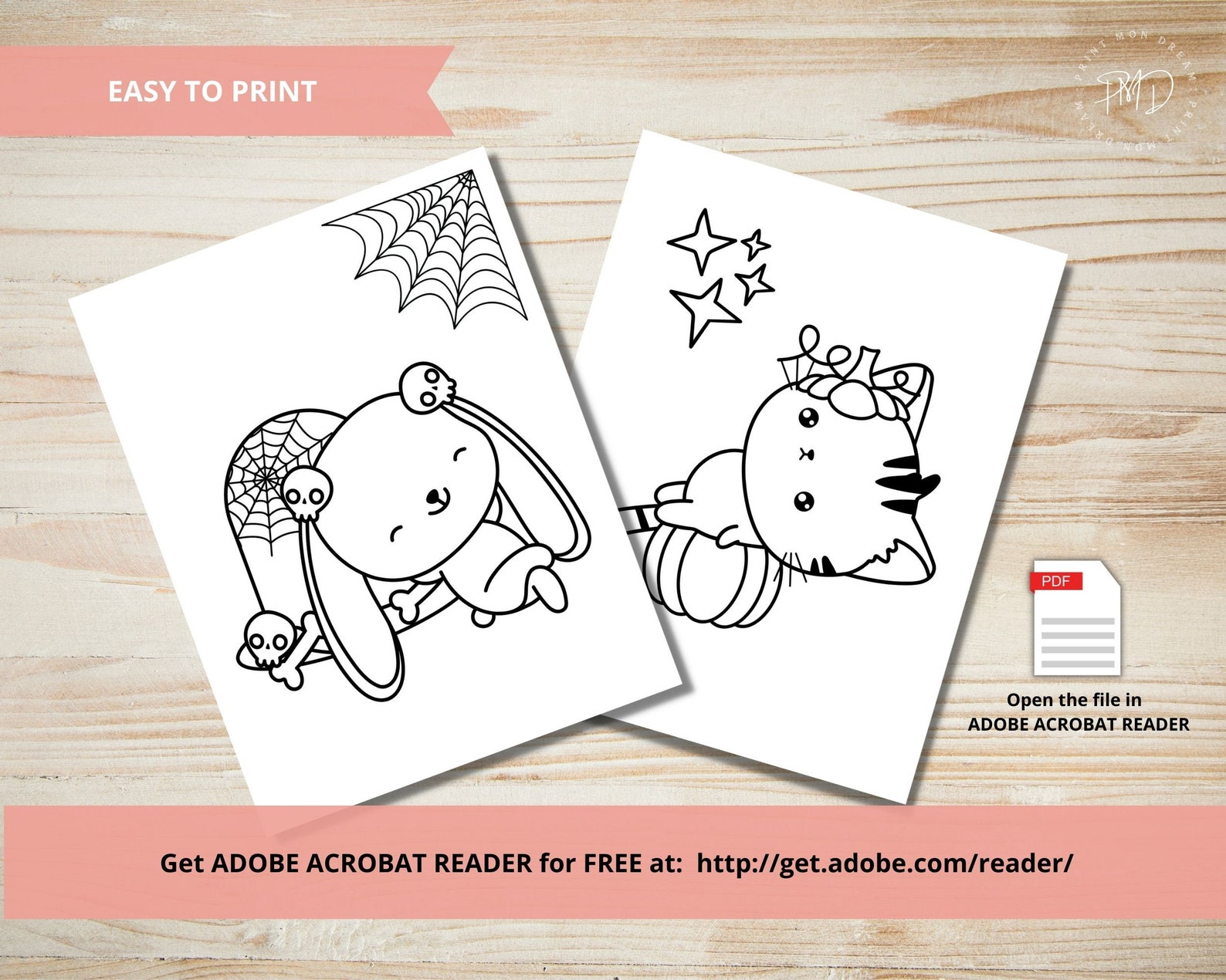 Cute Halloween Coloring Pages, Printable Cute Animals Coloring Book for ...