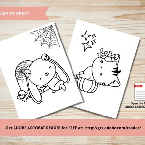 Cute Halloween Coloring Pages, Printable Cute Animals Coloring Book for ...