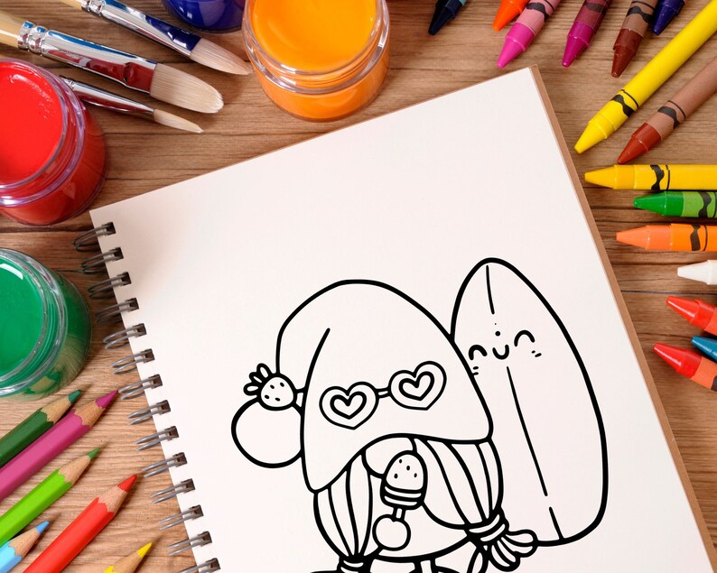 Summer Vibes Printable Coloring Pages, Summer Gnome Coloring Book, Cute ...