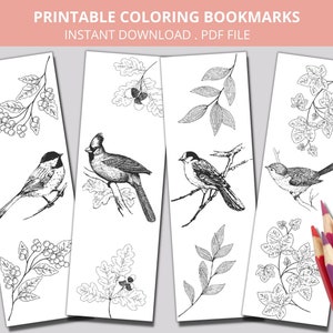 Cute Birds and Leaves Printable Coloring Bookmarks, Birds Colouring ...