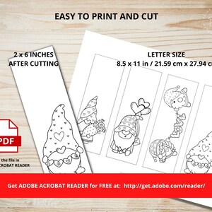 Printable Gnome Coloring Bookmarks, Gnomies to Color, Hearts, Love ...