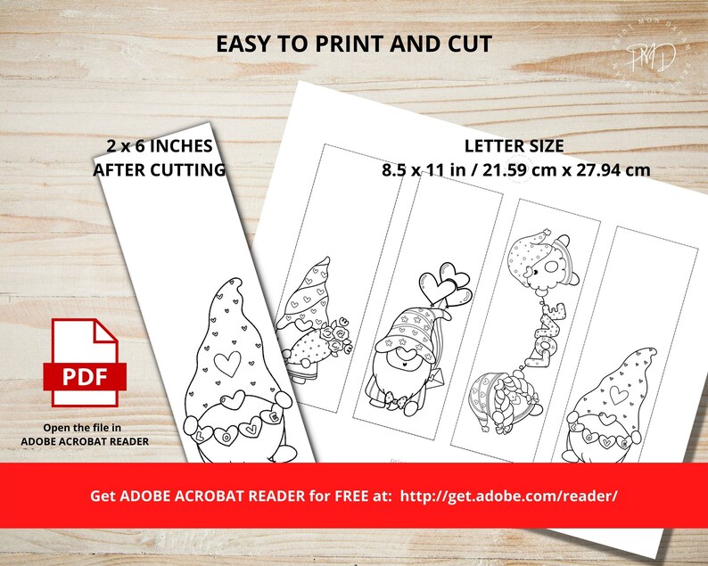 Printable Gnome Coloring Bookmarks, Gnomies to Color, Hearts, Love ...
