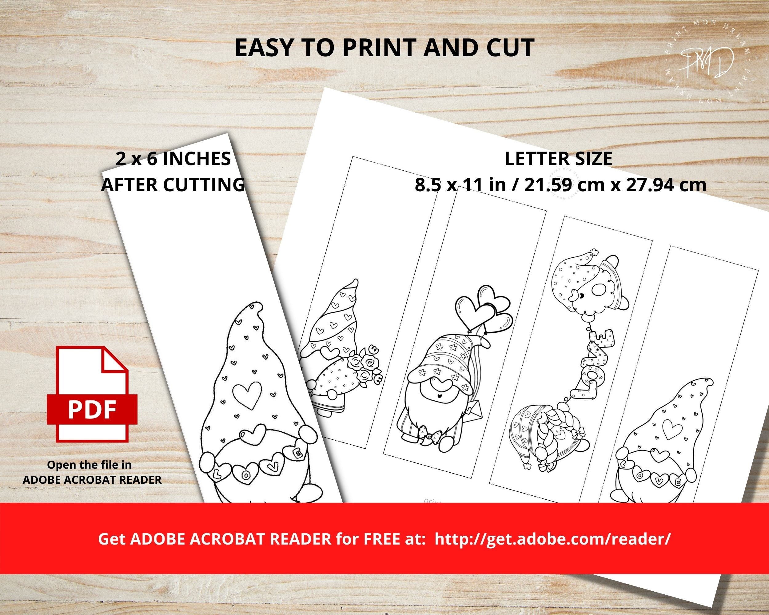 Printable Gnome Coloring Bookmarks, Gnomies to Color, Hearts, Love ...