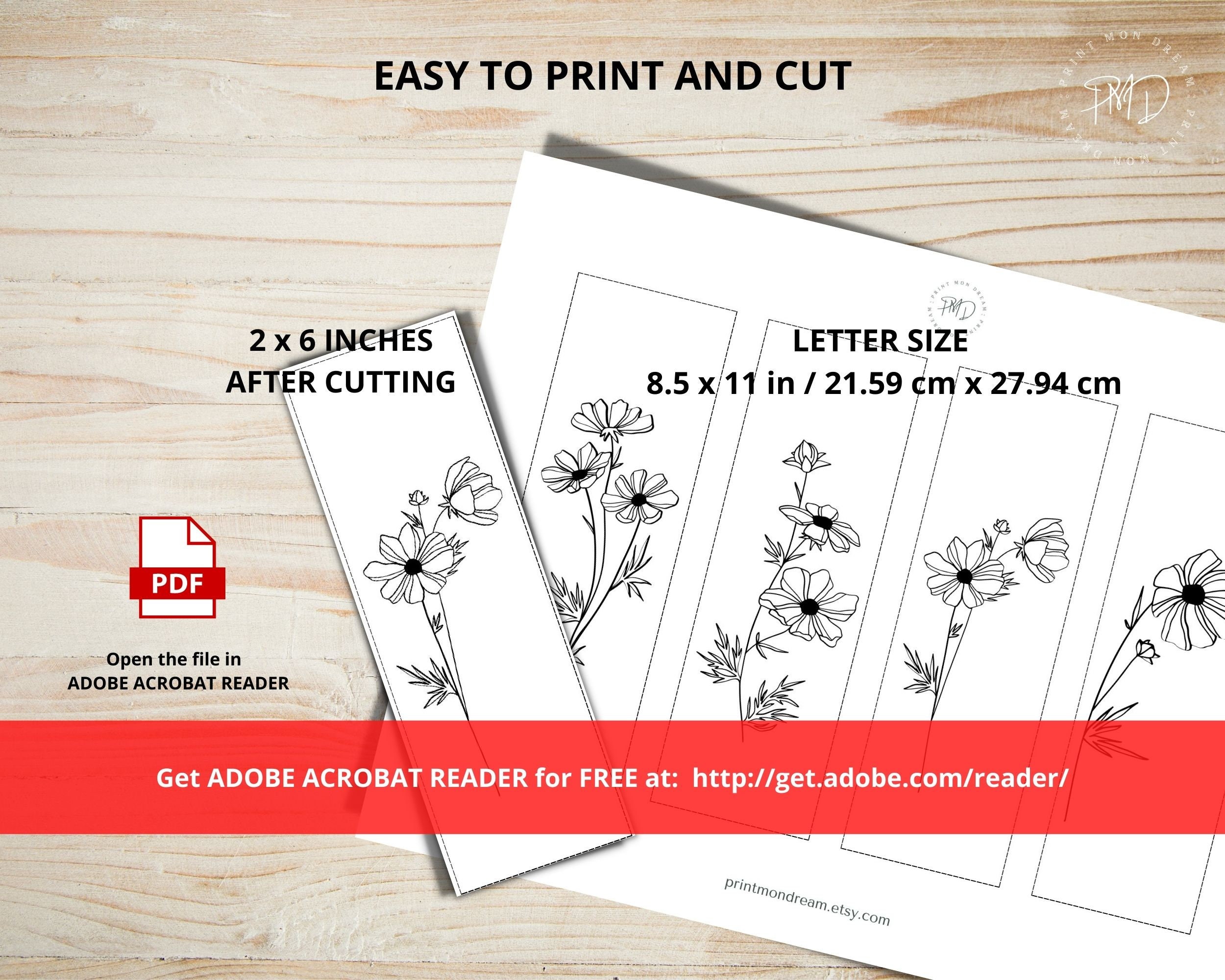 Flower Printable Coloring Bookmarks, Floral Colouring Page, Spring ...