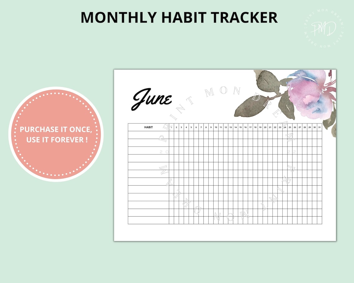 Printable Monthly Habit Tracker Daily Habit Tracker Floral - Etsy