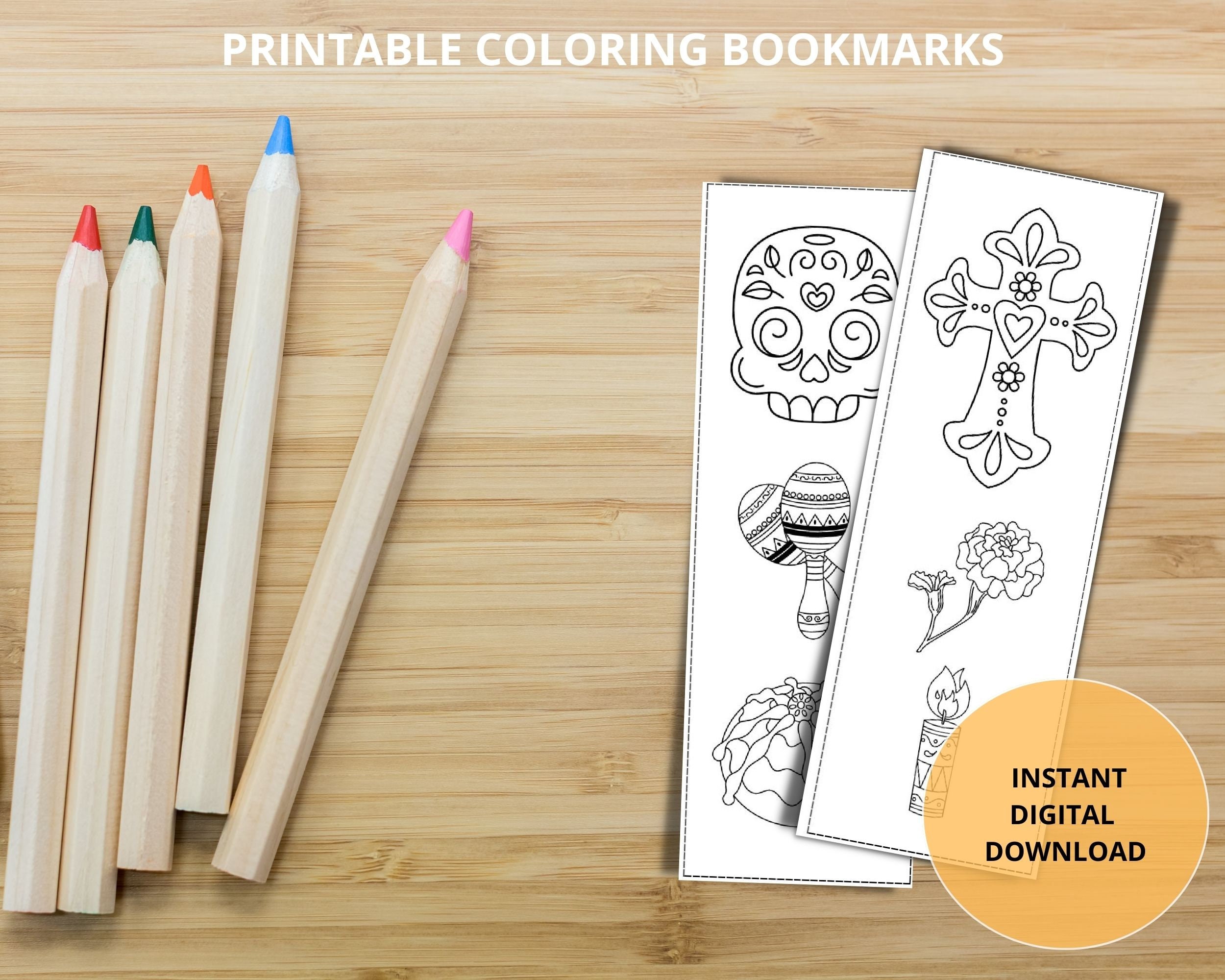 Dia De Muertos Coloring Bookmarks Sugar Skulls Musical - Etsy
