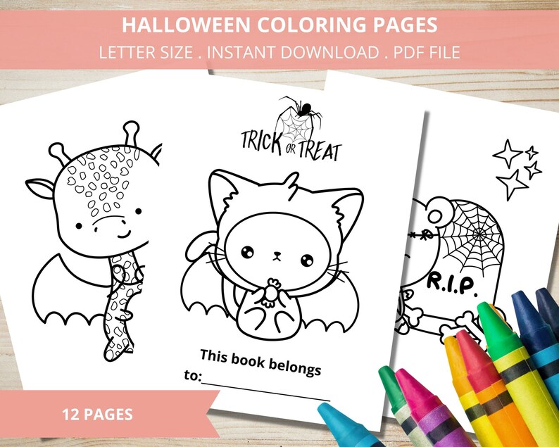 Cute Halloween Coloring Pages, Printable Cute Animals Coloring Book for ...