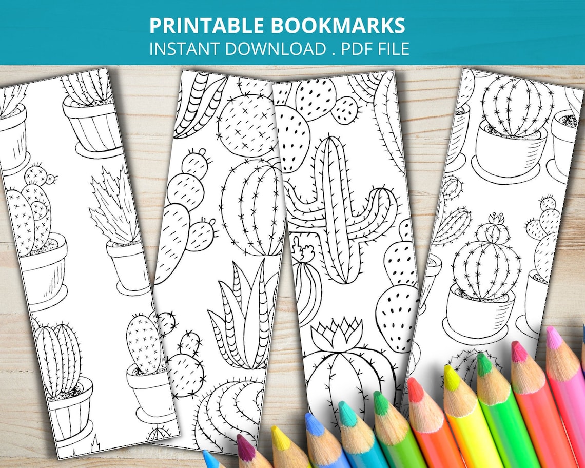 Cactus Coloring Bookmarks, Cactus Colouring Page, Printable Bookmarks ...