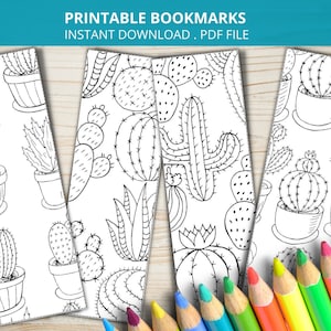 Cactus Coloring Bookmarks, Cactus Colouring Page, Printable Bookmarks ...