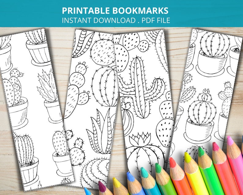 Cactus Coloring Bookmarks, Cactus Colouring Page, Printable Bookmarks ...