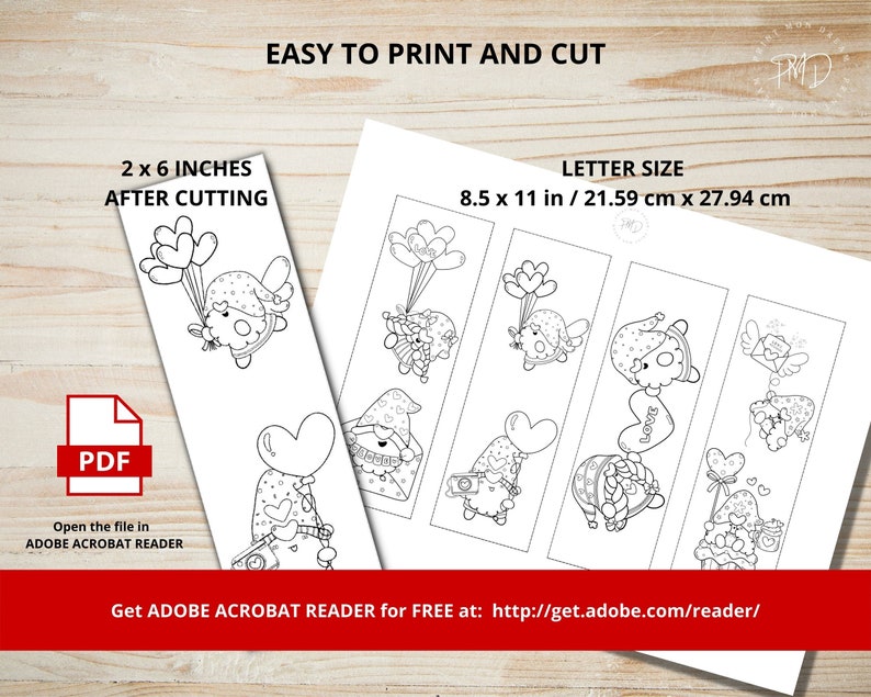 Printable Valentine Gnome Coloring Bookmarks, Valentine's Day Coloring ...