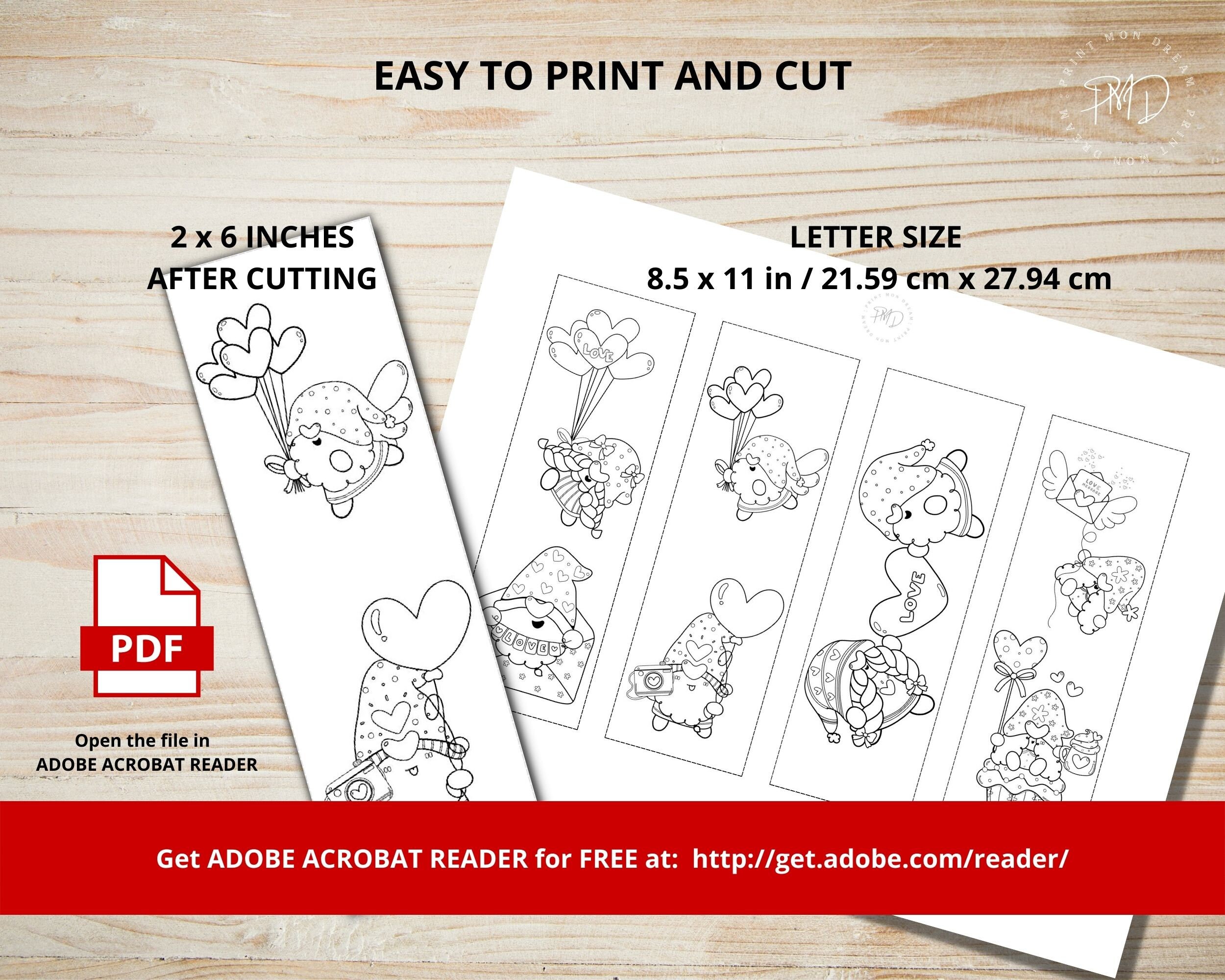 Printable Valentine Gnome Coloring Bookmarks, Valentine's Day Coloring ...