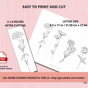 Printable Flower Coloring Bookmarks, Floral Bookmark Set of 4, Kids and ...