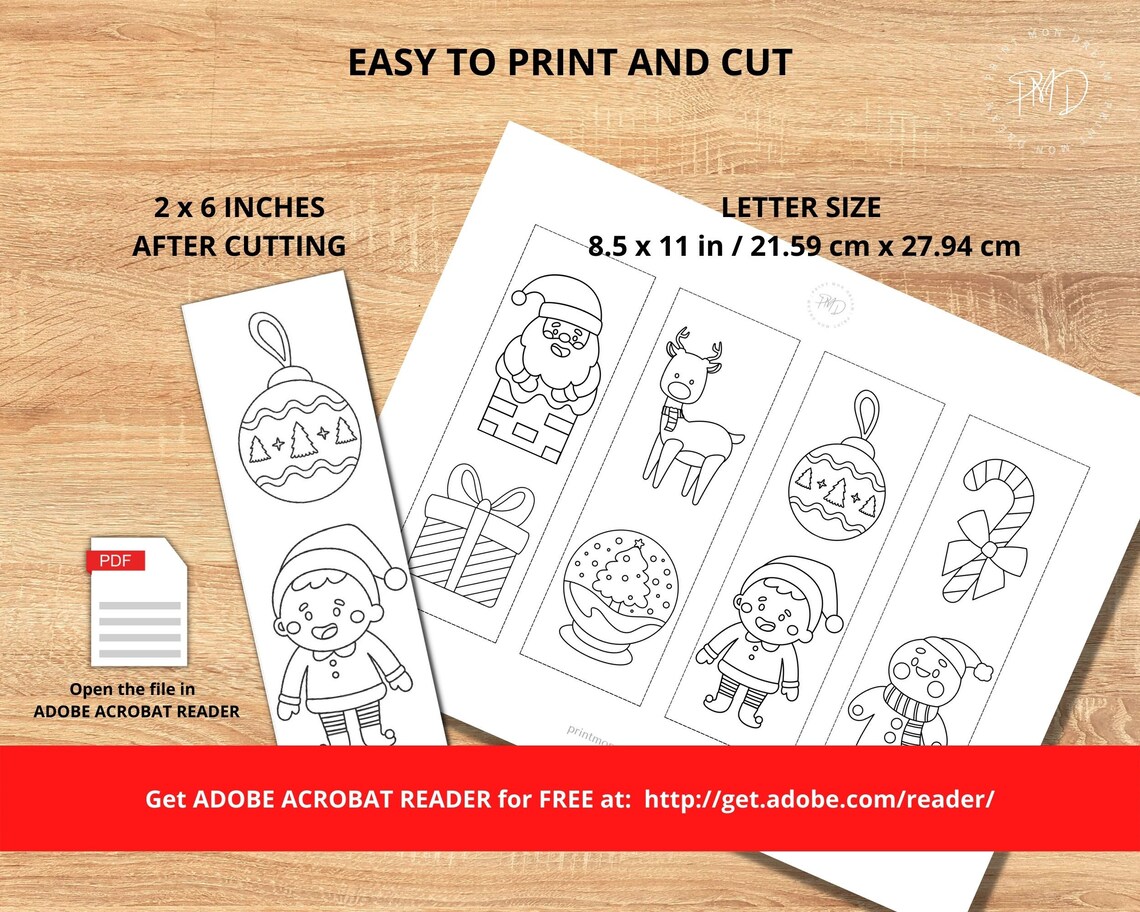 Printable Christmas Coloring Bookmarks, Xmas Colouring Page, Santa ...